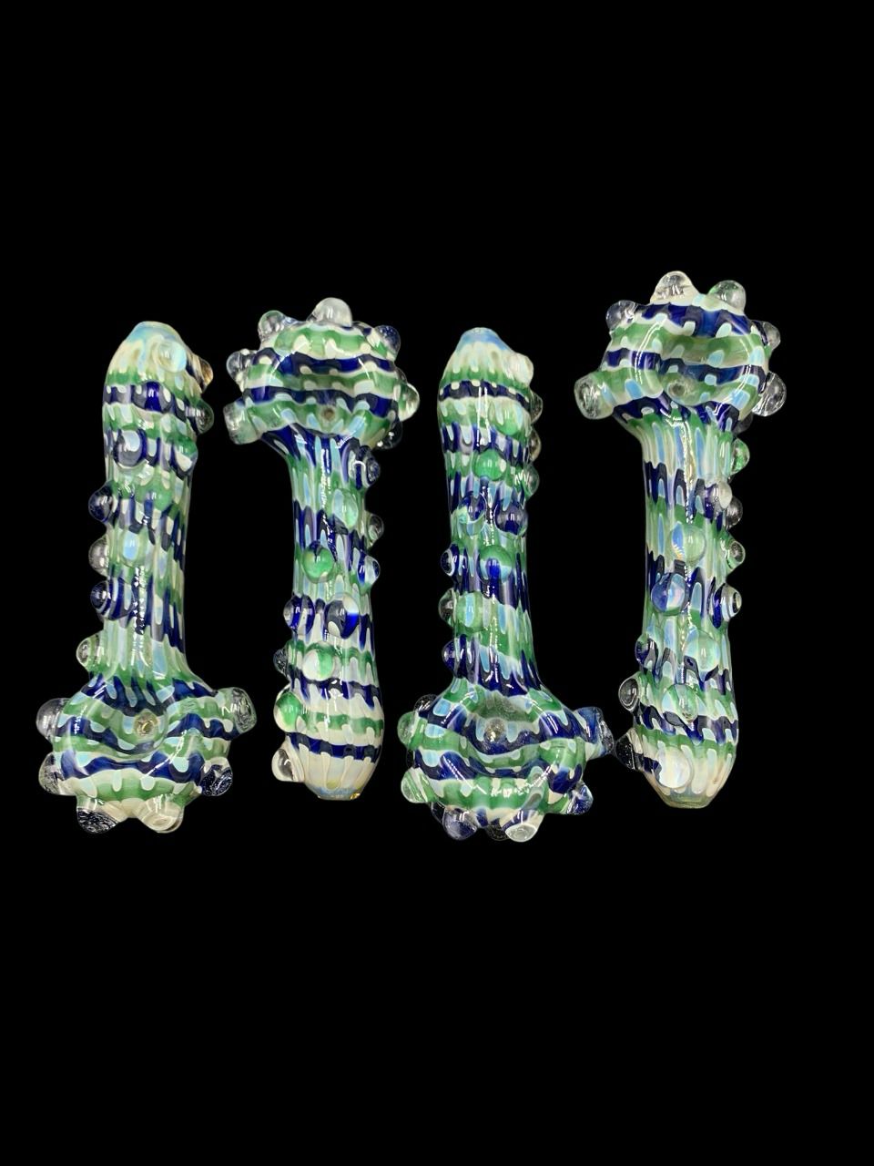 GREEN & BLUE BUMPY STRIPE HAND PIPE RS3349 — Himalayan Group Inc.